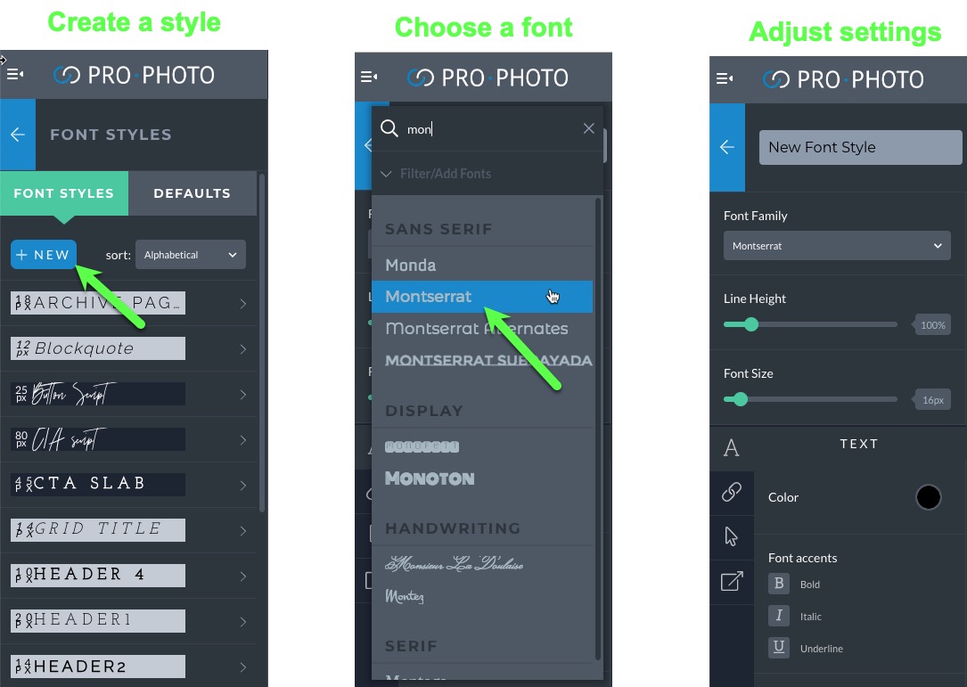 Fonts & text styles – ProPhoto Support